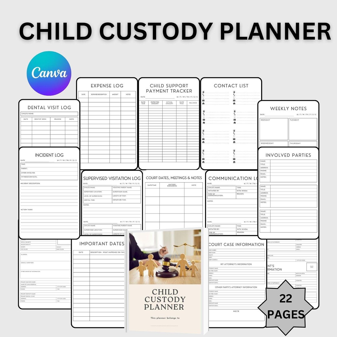 Child Custody Planner, Printable Expense Tracker, Contact List, Doctor ...