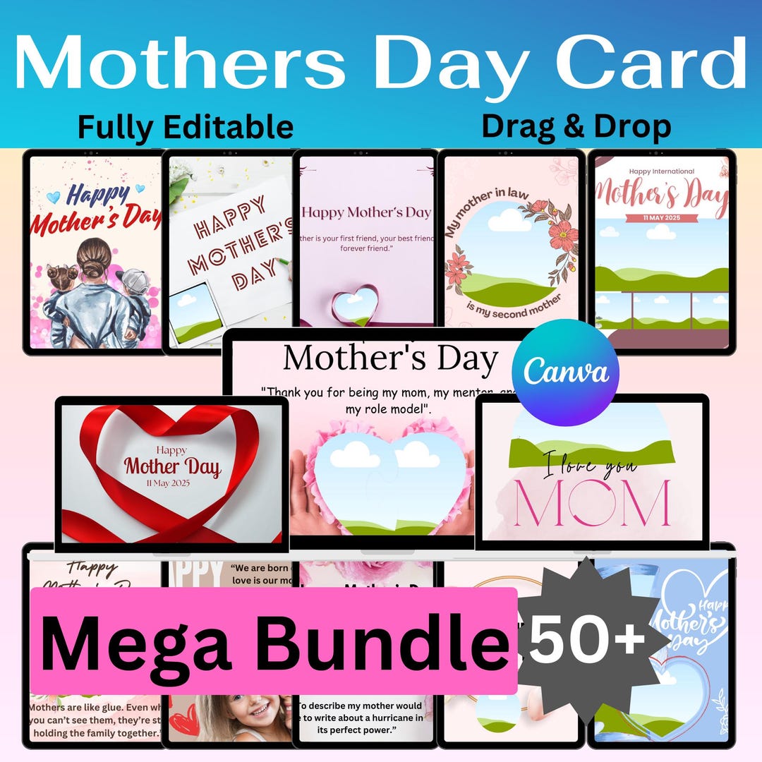Mothers Day Card | Editable Printable Canva Template | Mothers Day Gift ...
