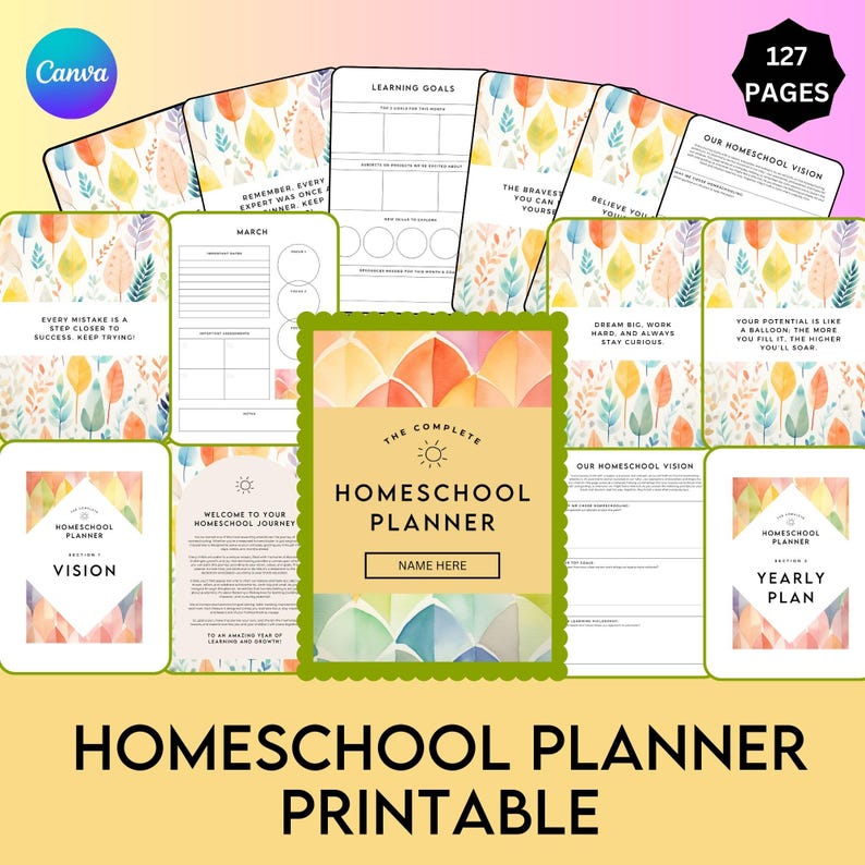 Homeschool Planner, Teacher Printable Planner, Digital Download Student ...