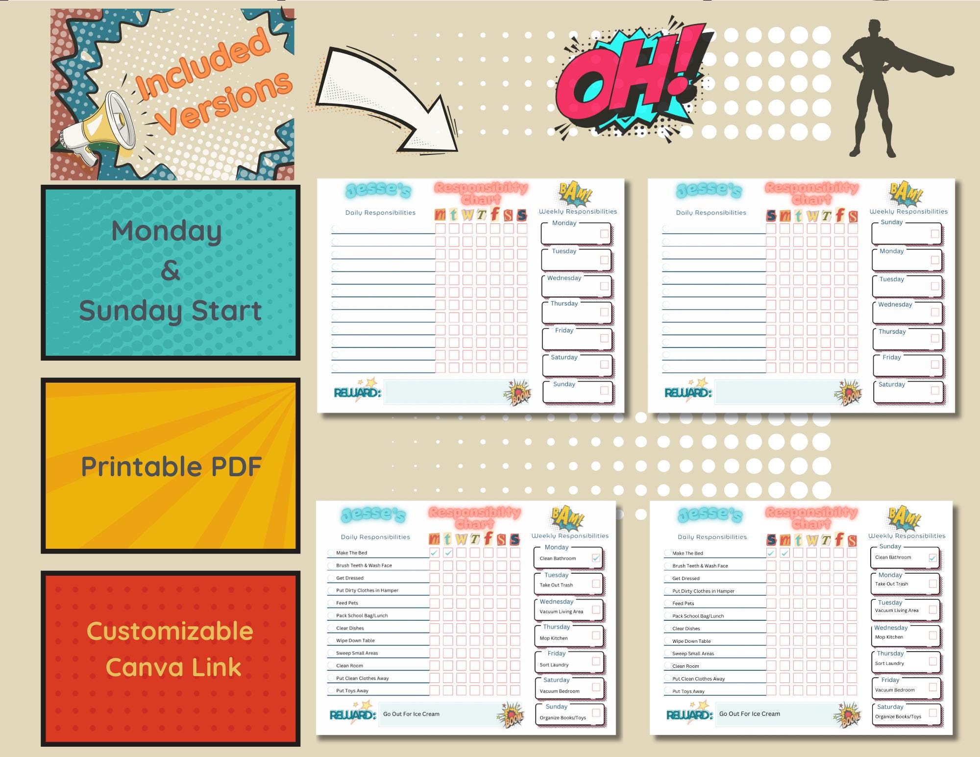 Superhero Kids Responsibility Chart | Daily & Weekly Chores ...