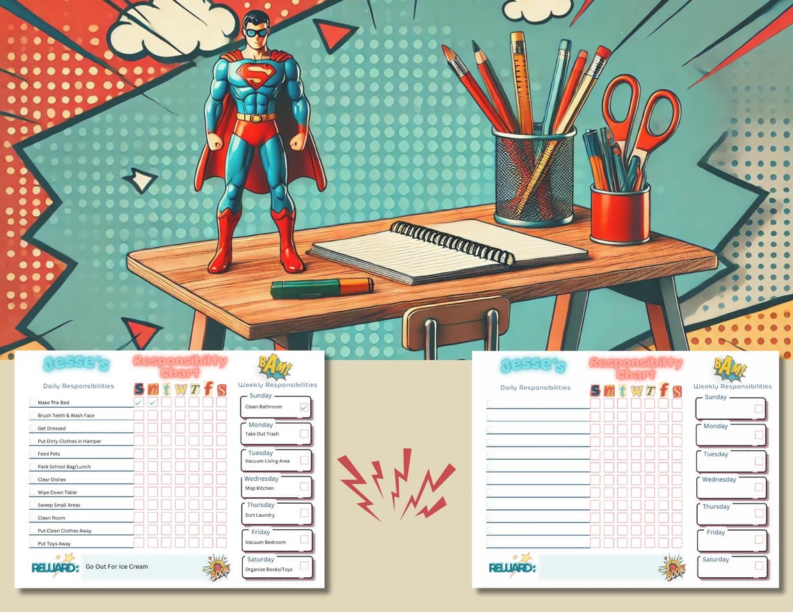 Superhero Kids Responsibility Chart | Daily & Weekly Chores ...