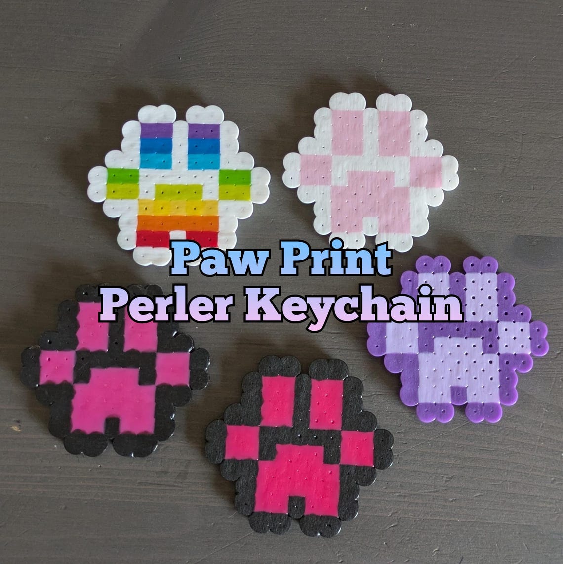 Cute Paw Print Perler Keychain - Gifts for Animal Lovers, Multiple ...