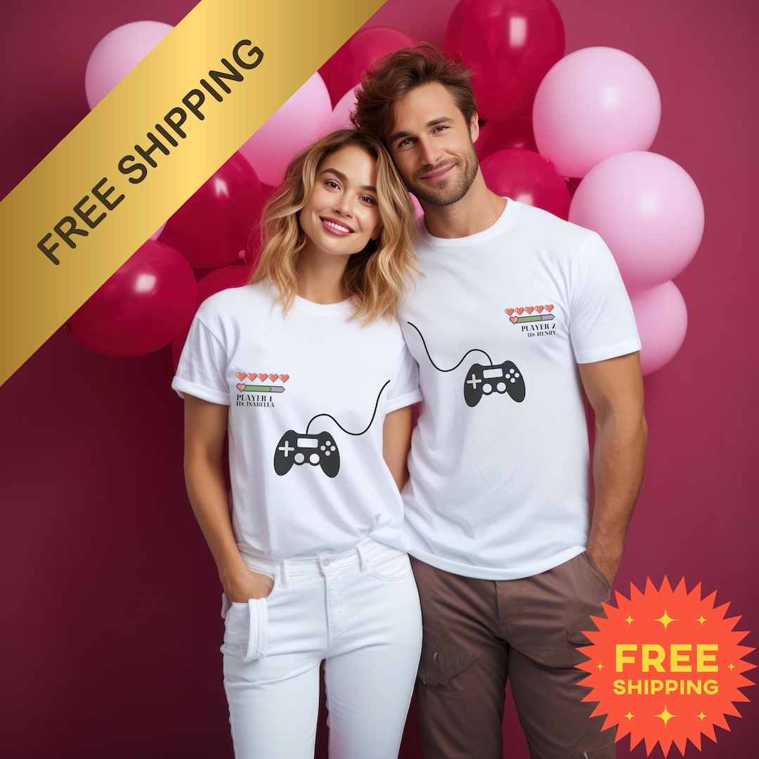 Personalized T-shirt Duo, Player 1 player 2, Matching Couple Shirts ...