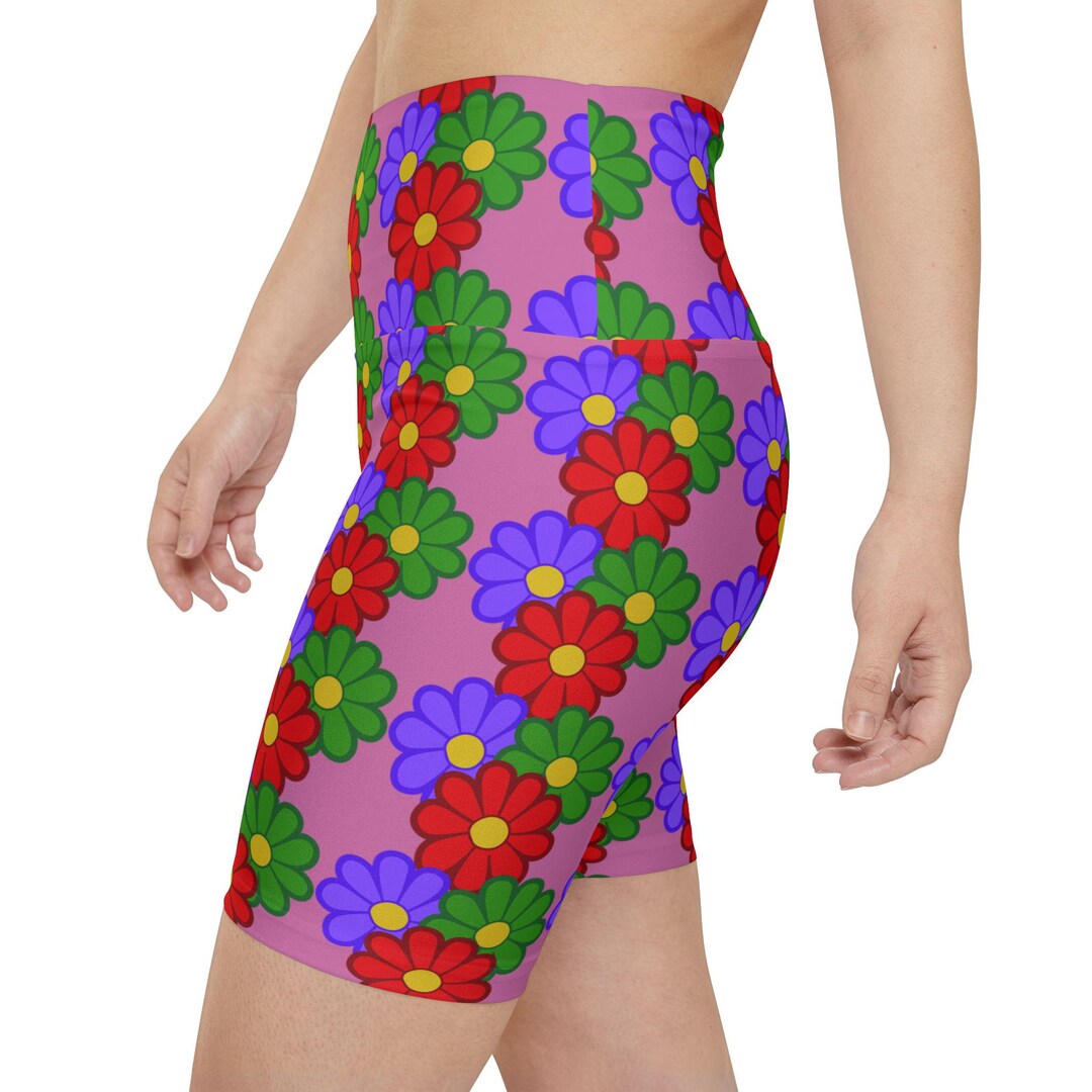 Light Pink Colorful Floral Workout Shorts for Women,spring Activewear ...