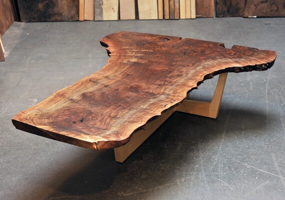 Items similar to Salvaged Walnut slab coffee table in a mid century ...