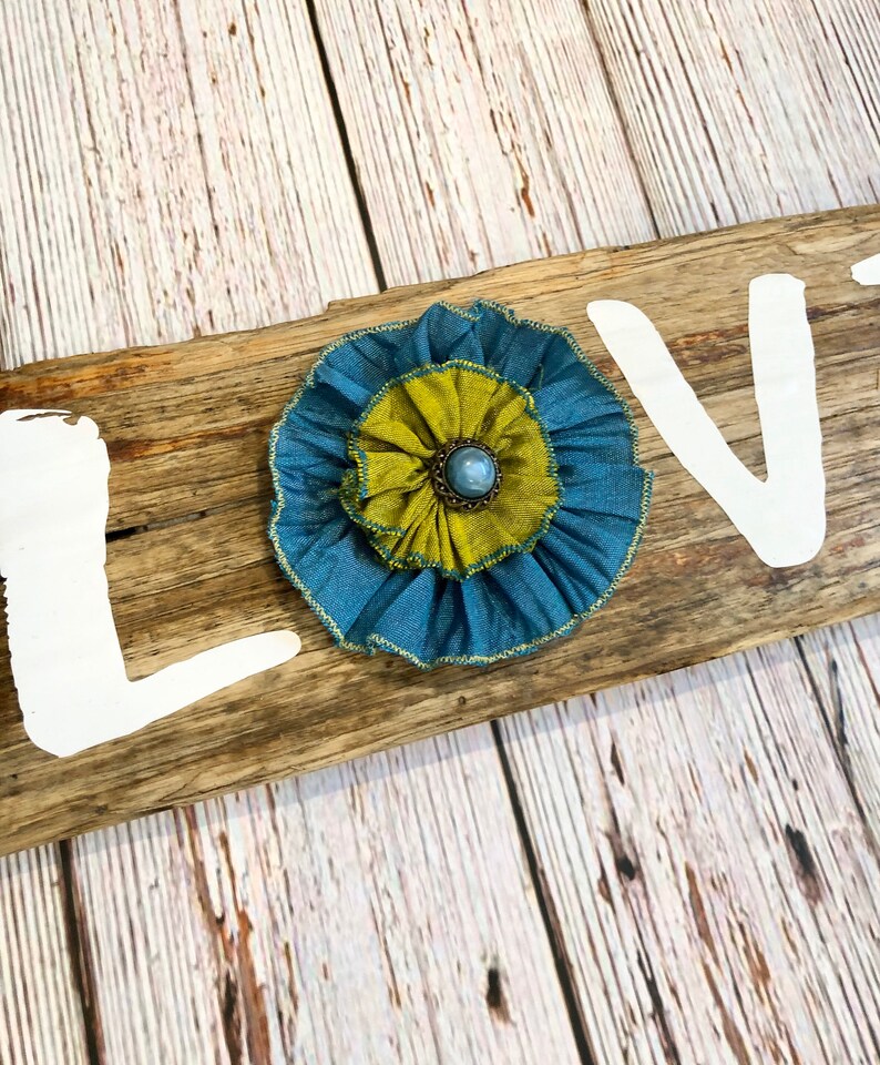 Wood LOVE sign with fabric flower | Etsy