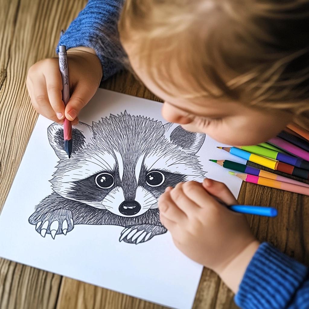 Curious Raccoons in a Forest! Coloring Page Set of 4 - Etsy