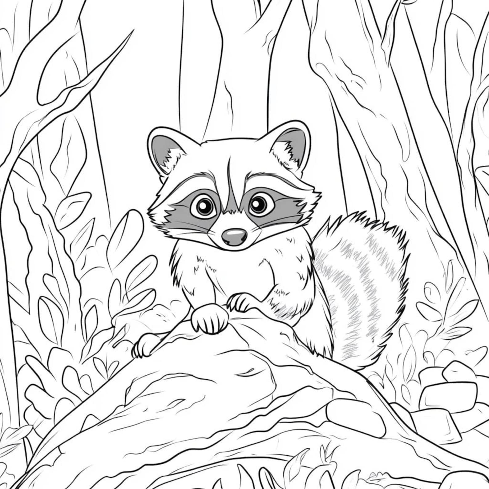 Curious Raccoons in a Forest! Coloring Page Set of 4 - Etsy