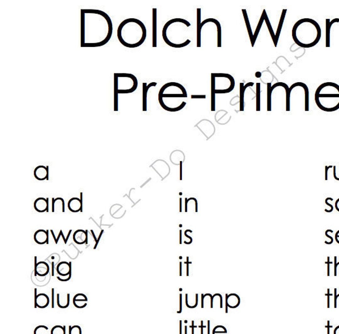 Pre-primer Preschool Sight Word Dolch Flash Cards Instant - Etsy