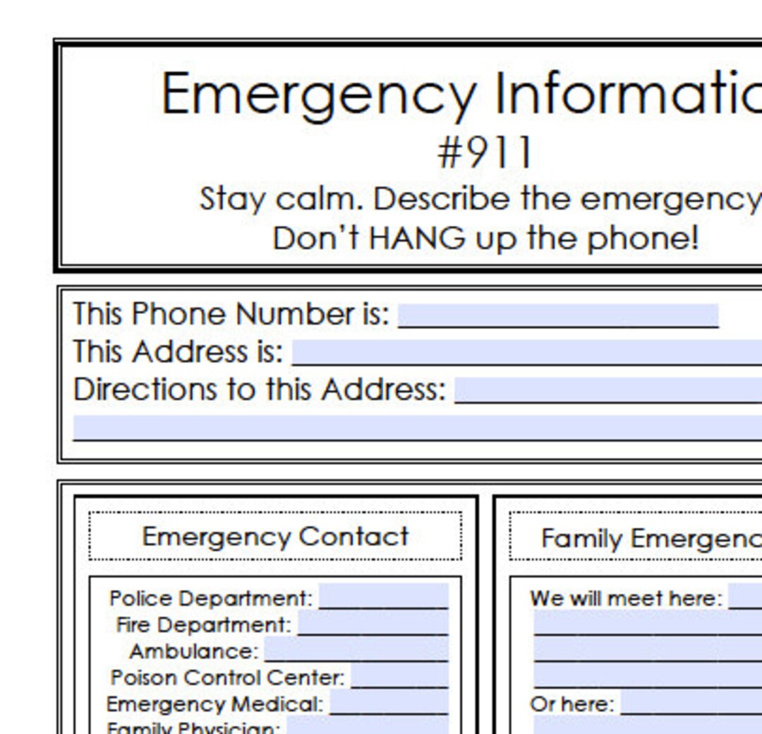 INSTANT DOWNLOAD Editable Emergency Information - Home Management ...