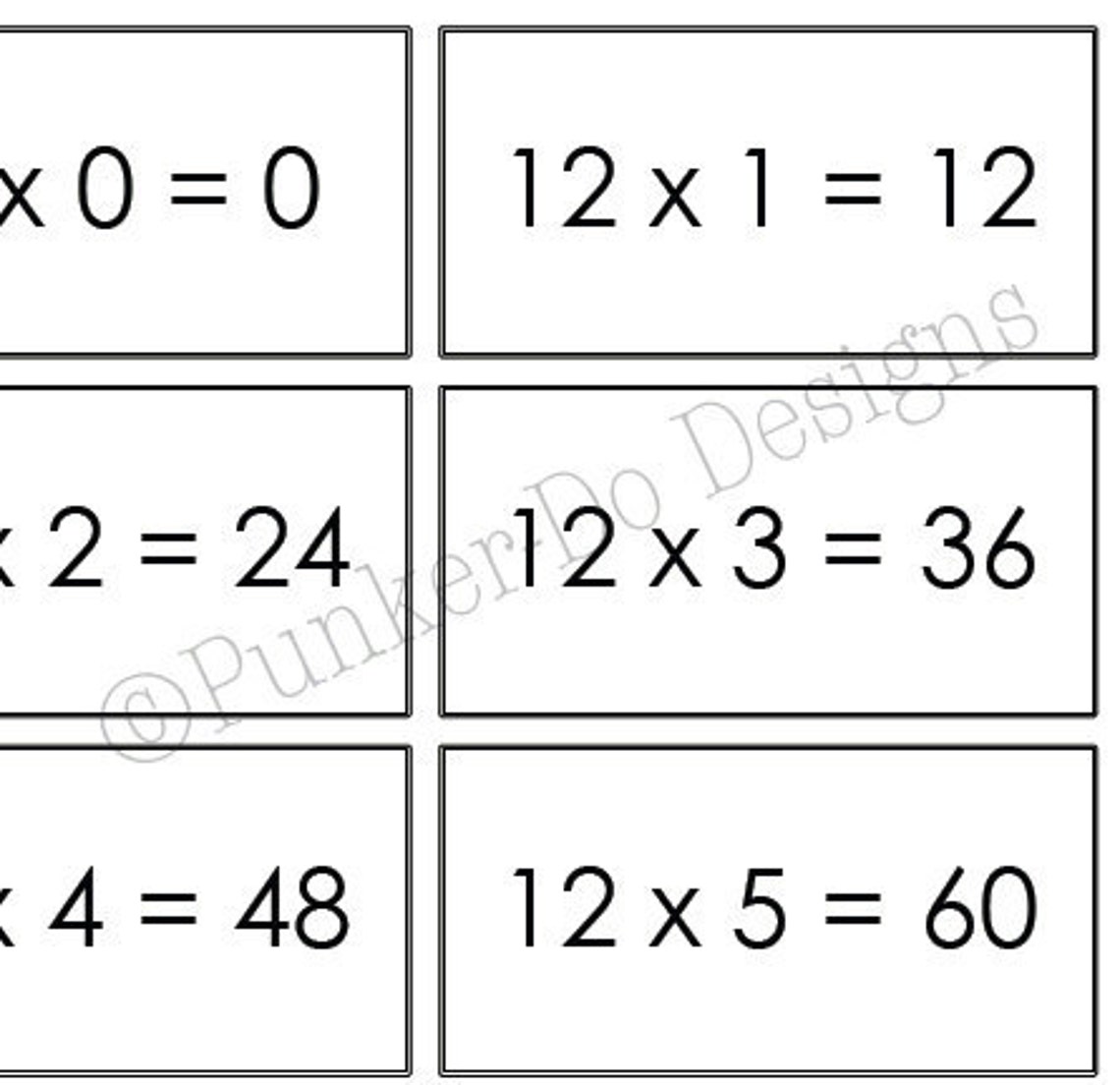 Multiplication MATH Flash Cards 1x-12x Instant Download Printable PDF ...