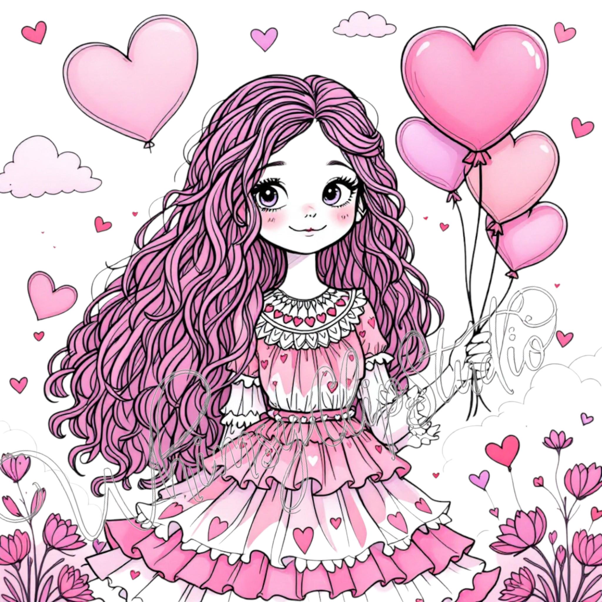 Whimsical Heart Balloon Girl Clipart | Set of 10 Jpegs | Cute Magical ...