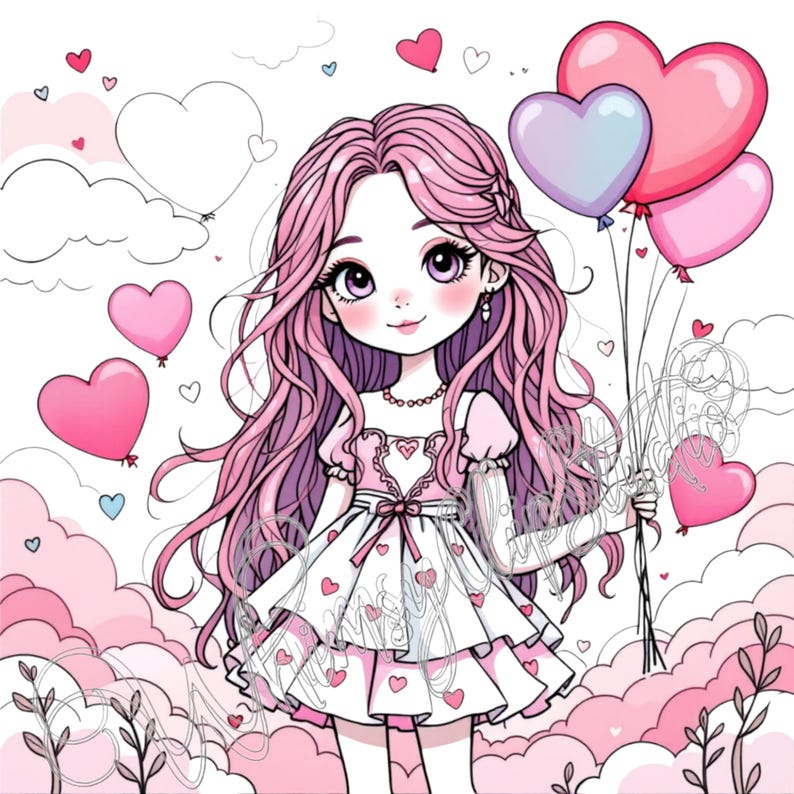 Whimsical Heart Balloon Girl Clipart | Set of 10 Jpegs | Cute Magical ...