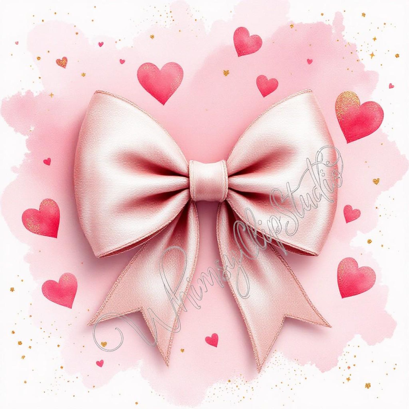 Valentine Bow Heart Clipart | Set of 10 Jpegs | Romantic Theme Satin ...
