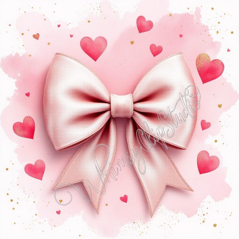 Valentine Bow Heart Clipart | Set of 10 Jpegs | Romantic Theme Satin ...