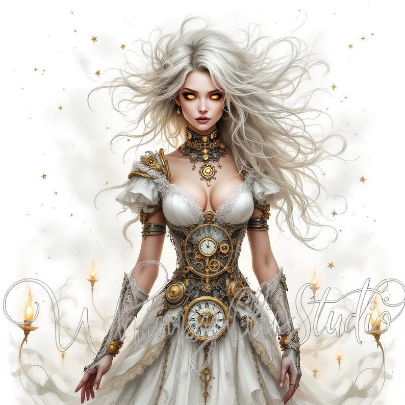 Steampunk Tragic Clockwork Bride Clipart | Steampunk Character | Vintage Digital Art | Victorian ...