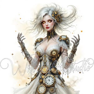 Steampunk Tragic Clockwork Bride Clipart | Steampunk Character | Vintage Digital Art | Victorian ...