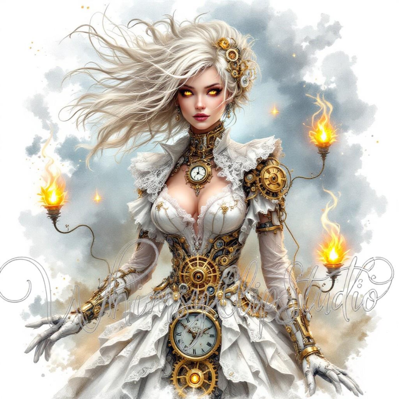 Steampunk Tragic Clockwork Bride Clipart | Steampunk Character | Vintage Digital Art | Victorian ...
