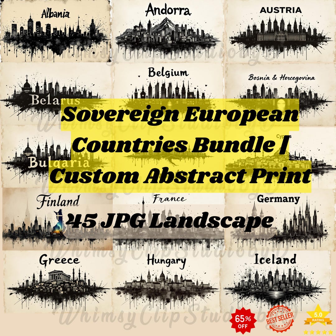 Europe Travel Map Artwork Bundle JPG | All 45 Europe Custom Abstract ...