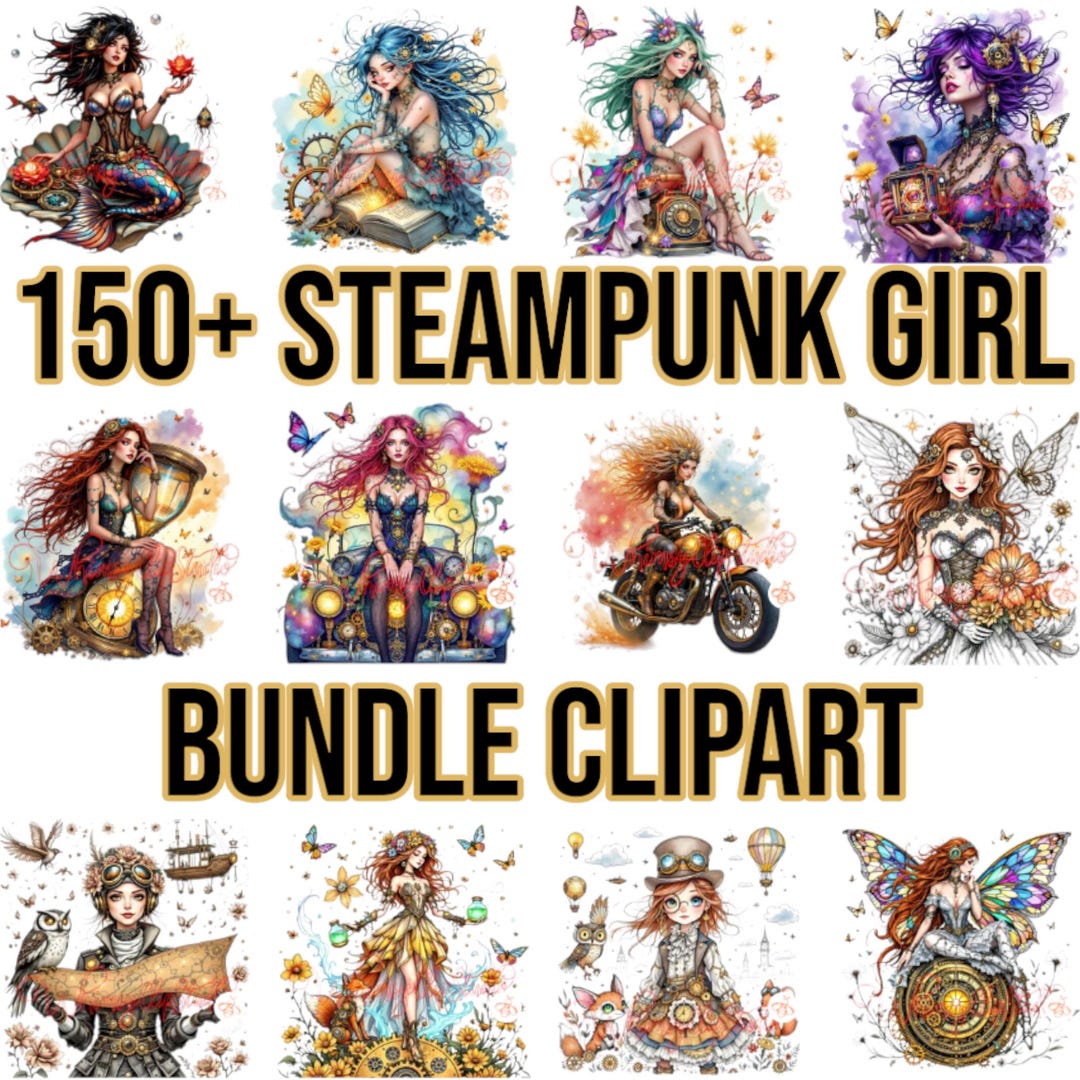150+ Steampunk Girl Bundle Clipart Sets of Jpgs | Steampunk Fairy ...