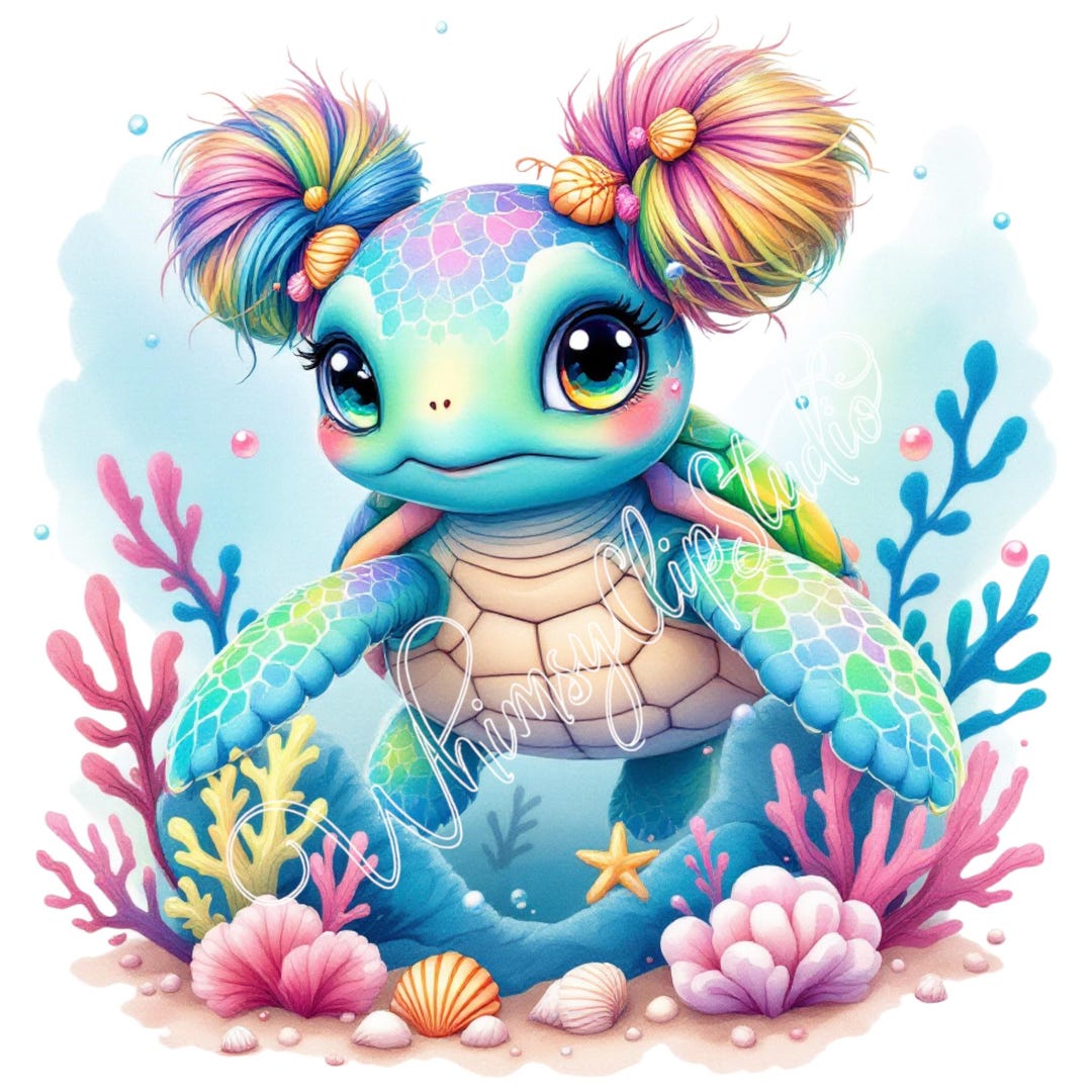 Pastel Sea Turtle Clipart | Set of 10 Jpegs | Whimsical Ocean Turtle ...