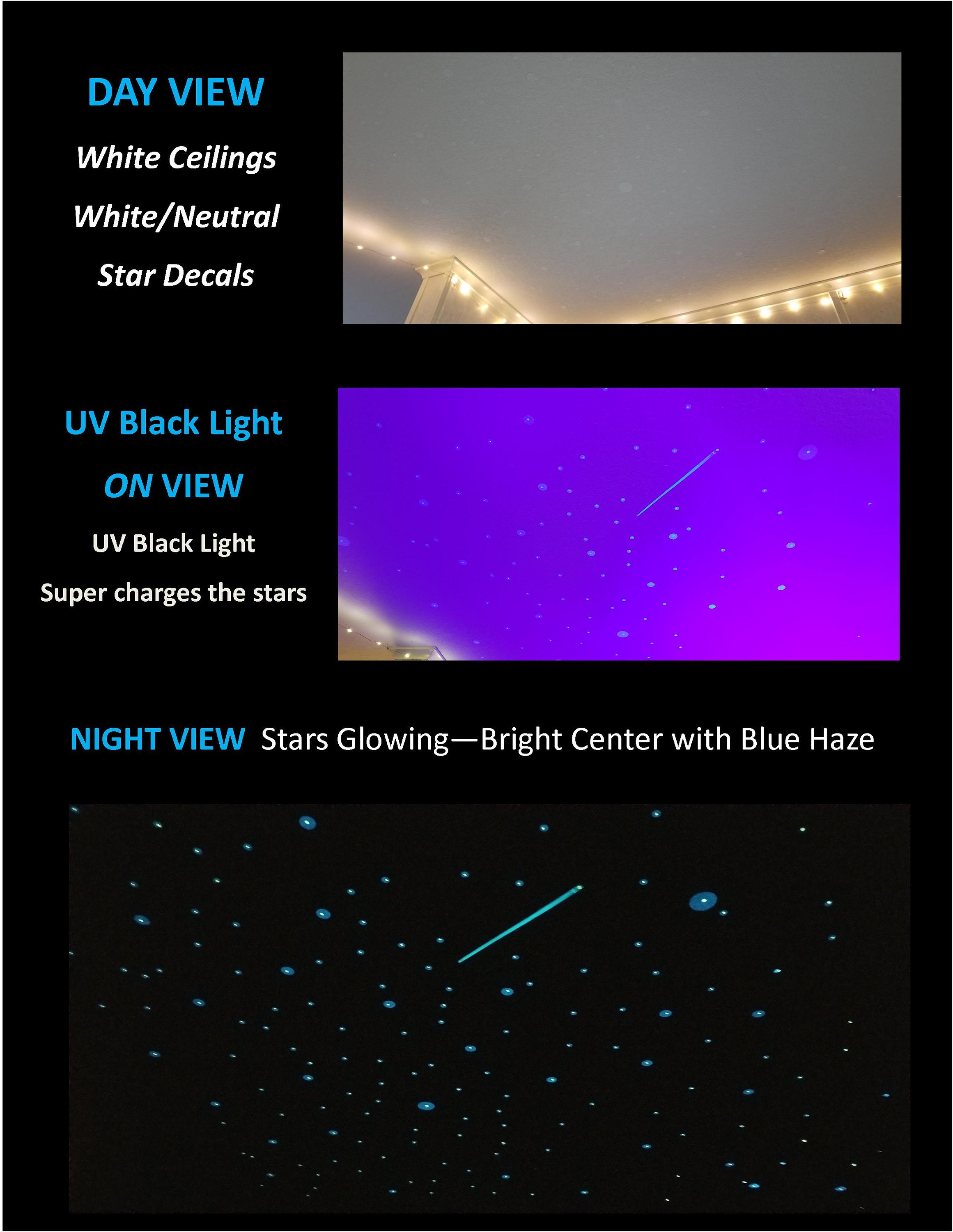 Glow in the Dark Star Cluster Decal | 3D Space Ceiling Mural (15 ...