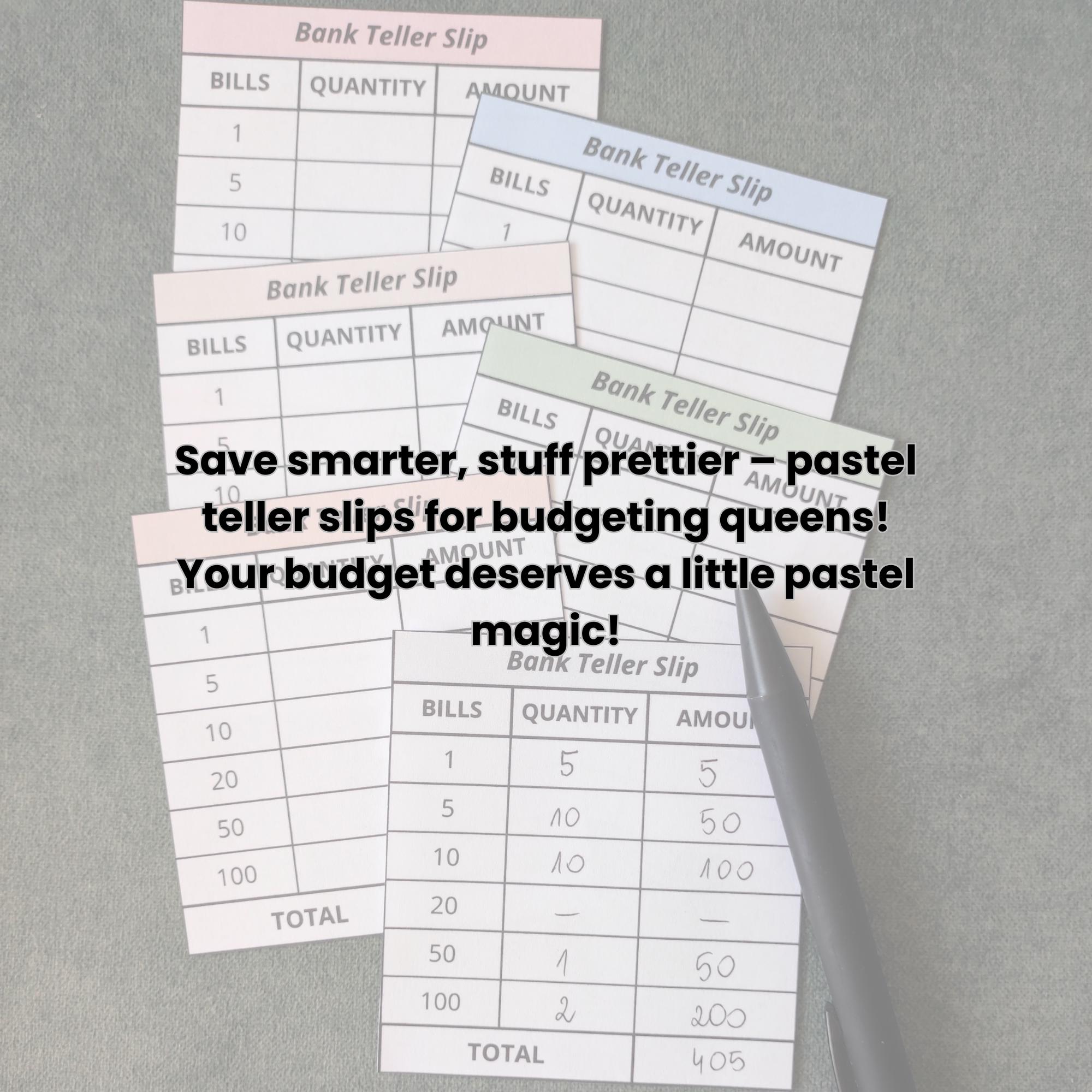 Pastel Cash Breakdown Slips: Printable Bank Teller Forms (A4/US Letter ...