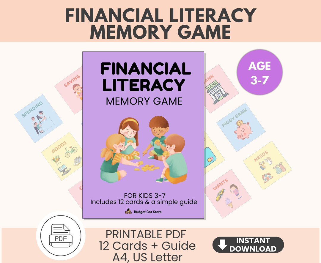 Financial Literacy Memory Game for Kids 3-7 | Printable PDF Educational ...