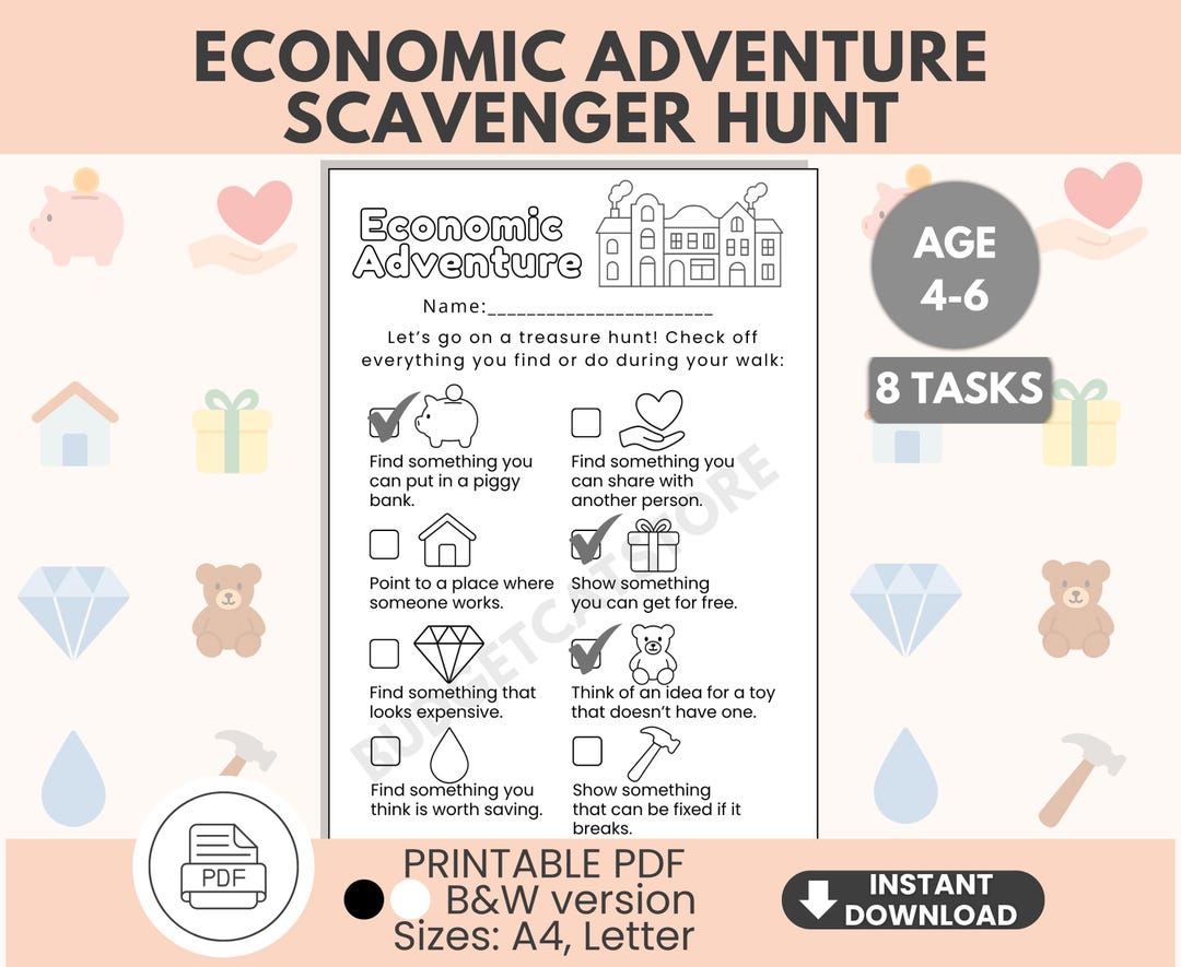 Scavenger Hunt for Kids | Black and White | Early Financial Literacy ...