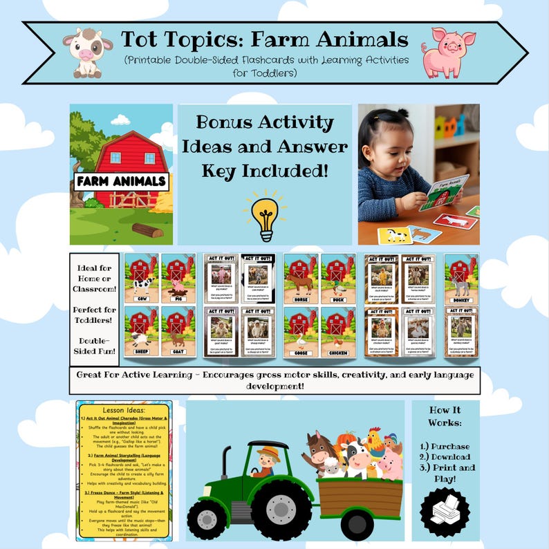 Tot Topics: Farm Animals - Printable, Double-sided Flashcards With ...