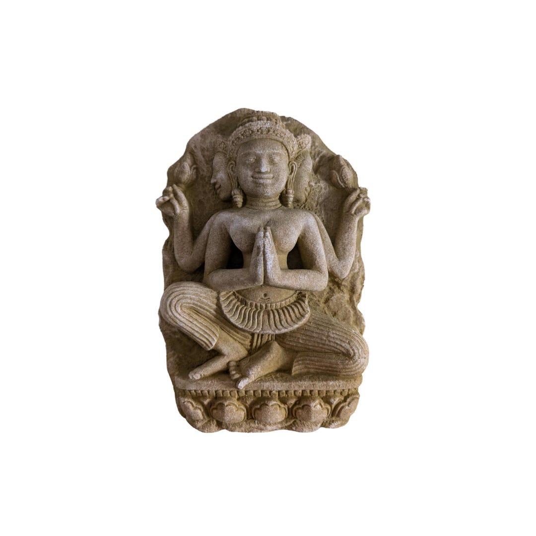 Khmer-style Sandstone Statue of Trimukha Buddha – Three-headed ...