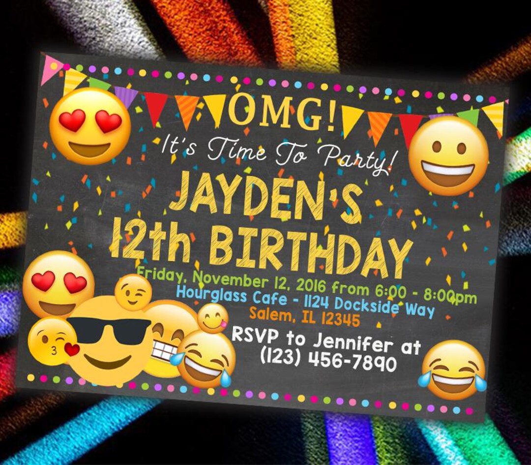 Custom Emoji Birthday Invitation – Printable Party Invite (JPEG File ...