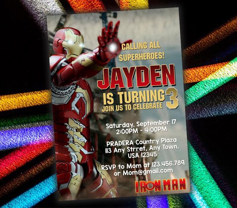 Superhero Birthday Invitation – Iron Man Theme (JPEG File) - Etsy