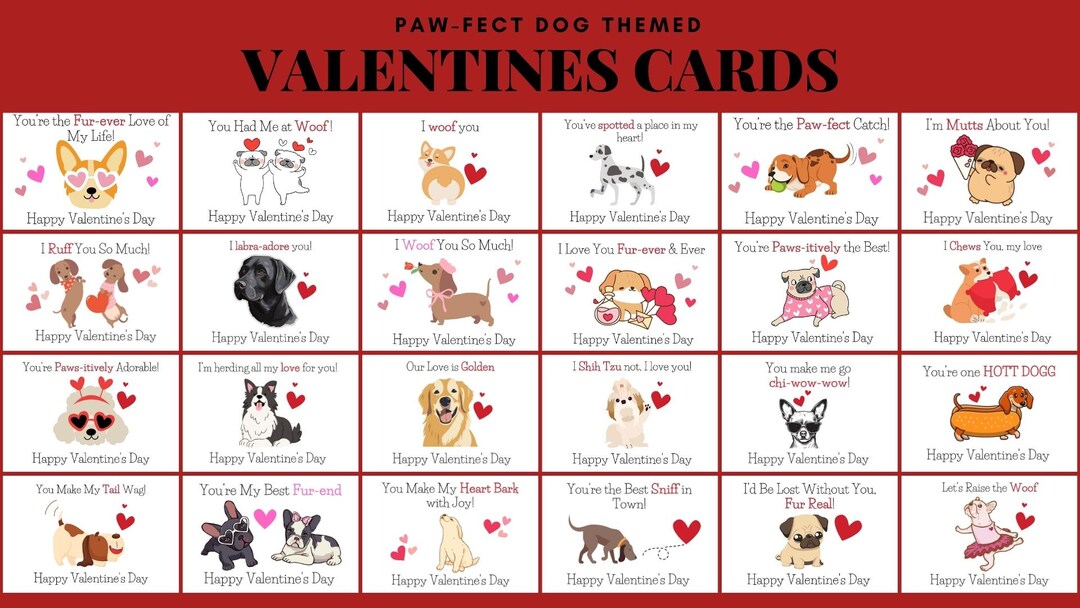25 Printable Dog Themed Valentines Day Cards Digital Download Funny and ...