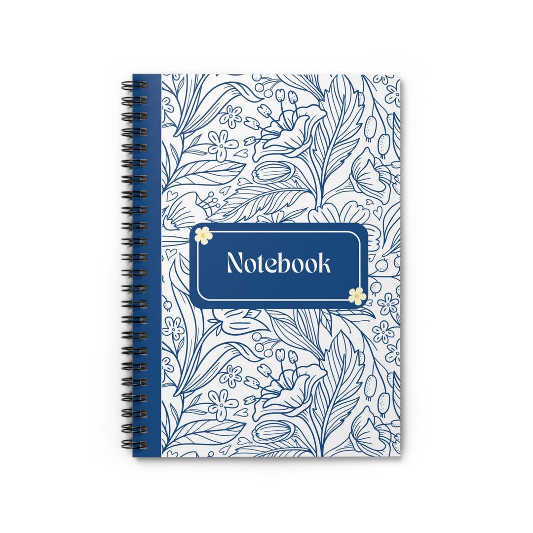 Blue Floral Doodle Notebook Spiral Ruled Journal | Botanical Pattern - Etsy