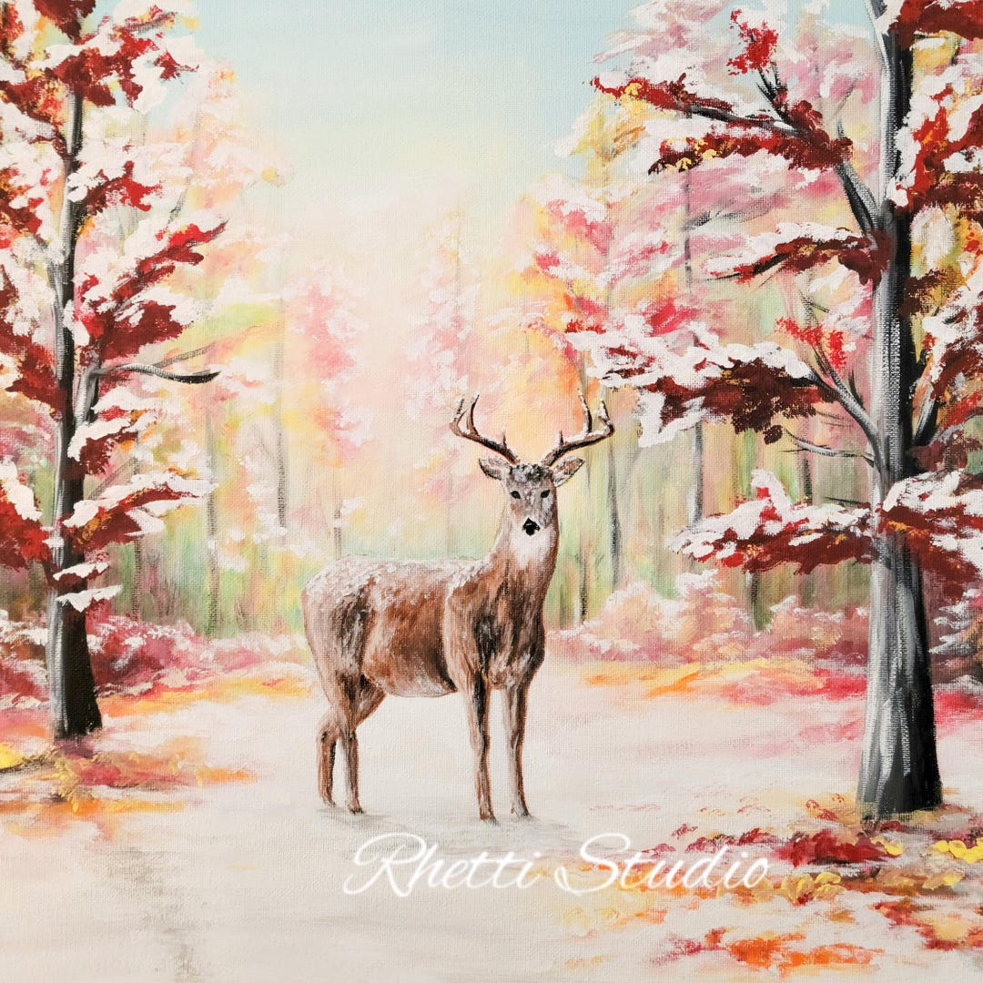 Rustic Deer Wall Art Digital Download, Deer Painting Artwork Print ...