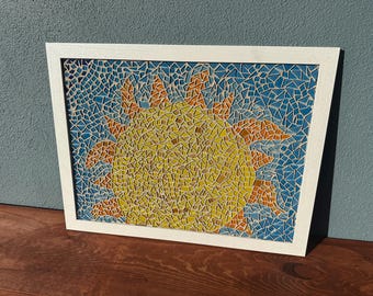12” Inch Celestial Theme Sun Stained Glass Mixed Media Mosaic Wall Art ...