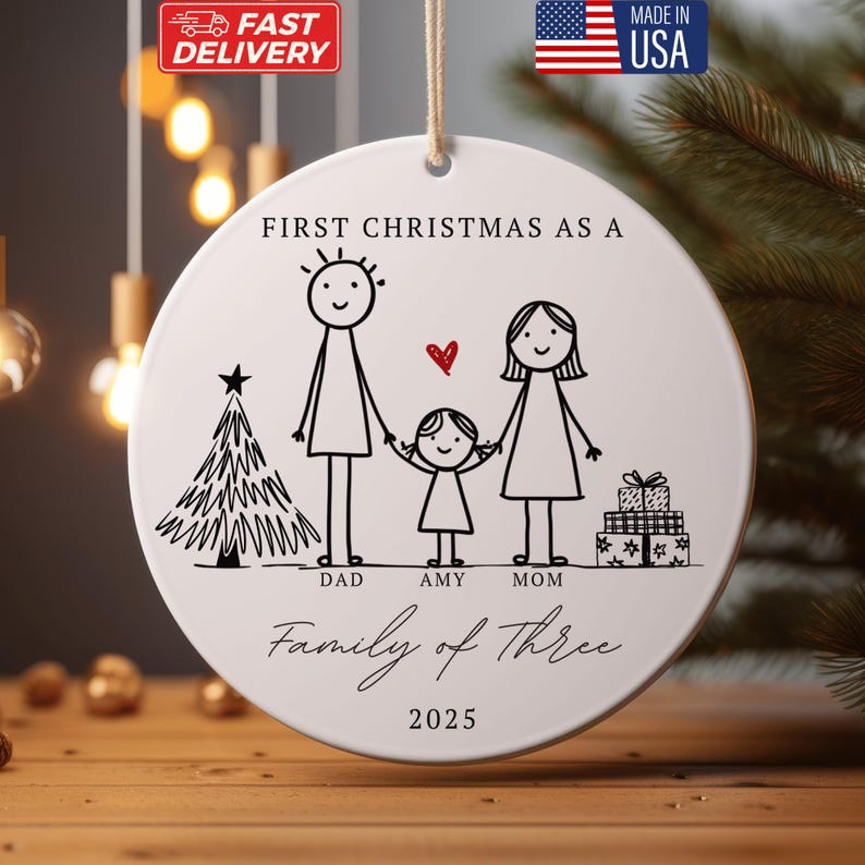 First Christmas as a Family of Three Ornament – Personalized Ornament ...