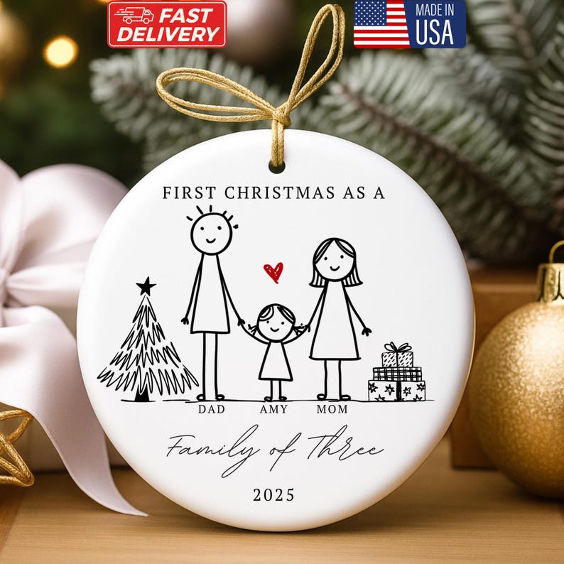 First Christmas as a Family of Three Ornament – Personalized Ornament ...