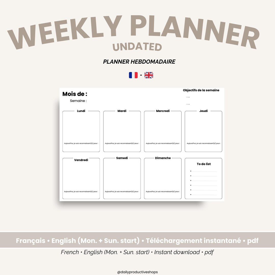 Undated Weekly Planner, Weekly Planner, Printable, PDF, Instant ...
