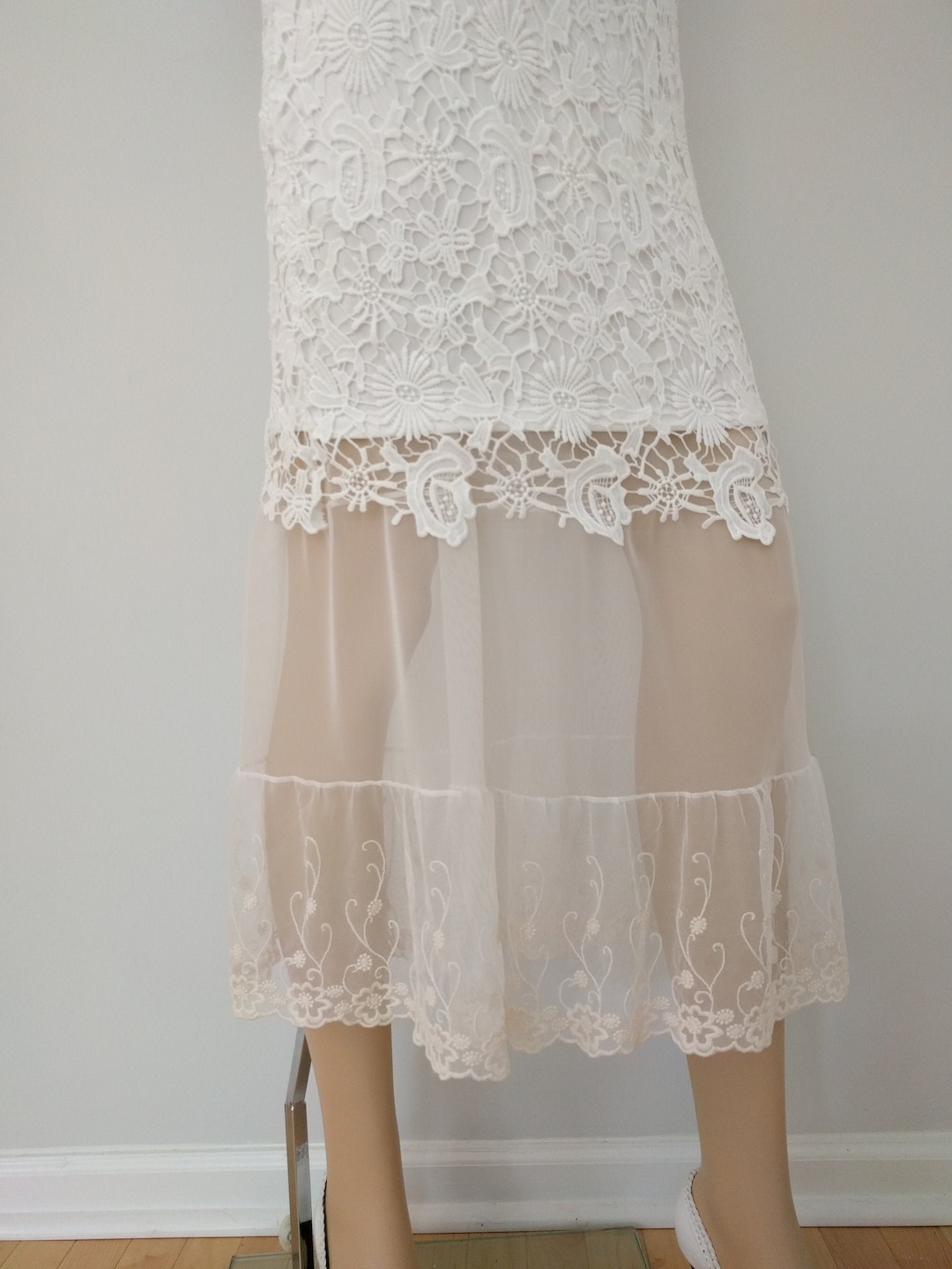 Slip Extender, Lace Slip Extender, Ivory Lace Tiered Ruffle Trim Slip ...