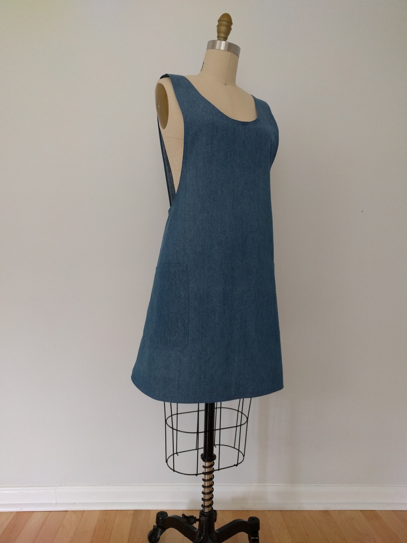 White Denim Cross-back Japanese Apron, Japanese Apron, Pinafore ...