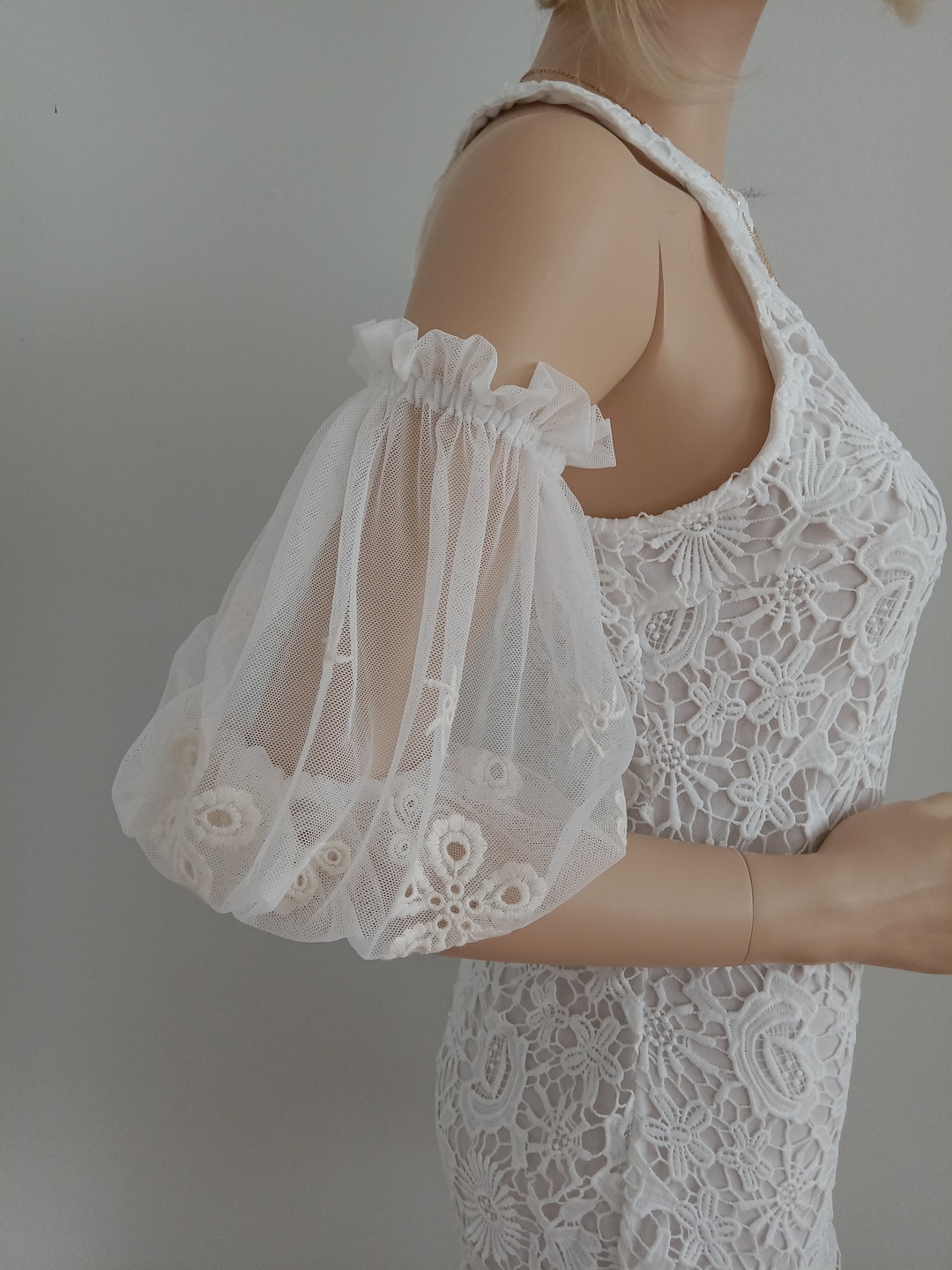 Bridal Ivory Lace Puff Sleeves - Removable Sleeves, off Shoulder Boho ...