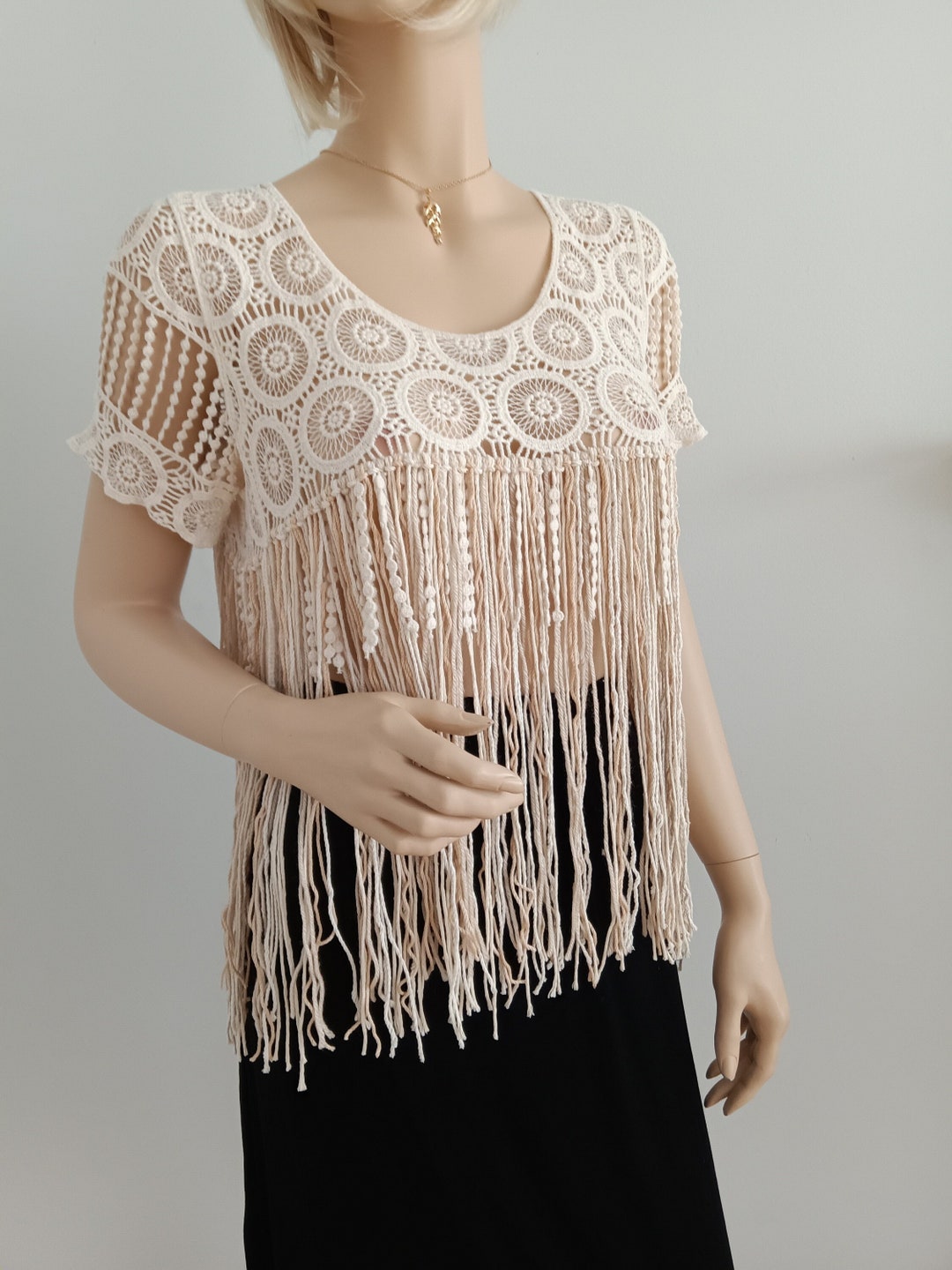 Boho Style, Ivory Lace Fringe Top, Hippie Boho Bohemian, Feminine ...