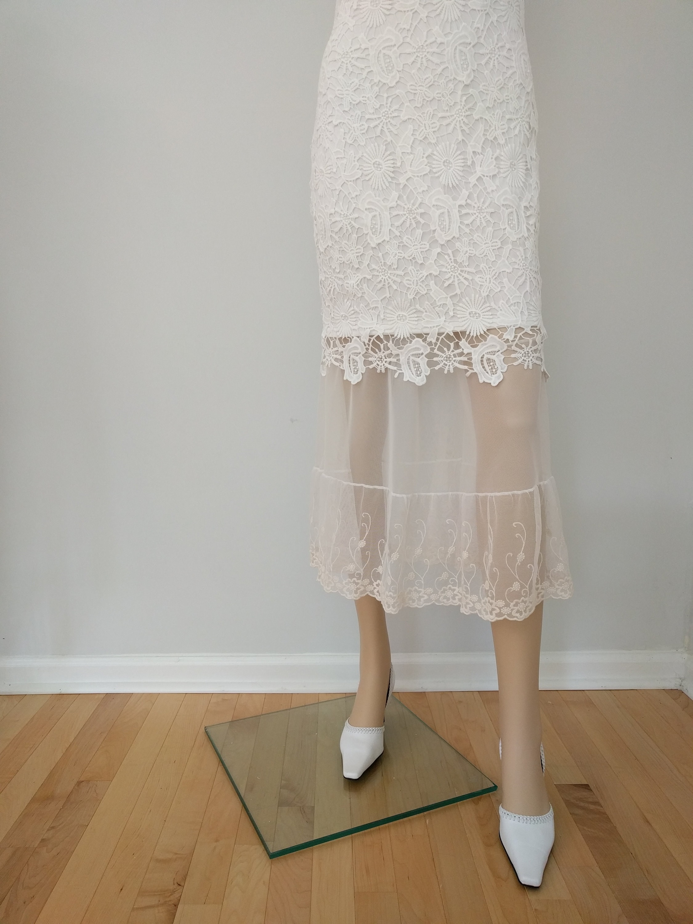 Slip Extender, Lace Slip Extender, Ivory Lace Tiered Ruffle Trim Slip ...