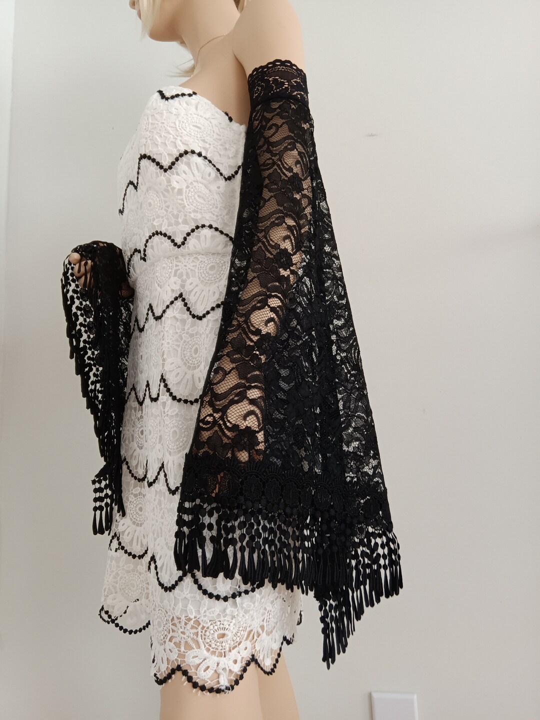 Bridal Black Lace Removable Sleeves - off Shoulder Boho Wedding Sleeves ...