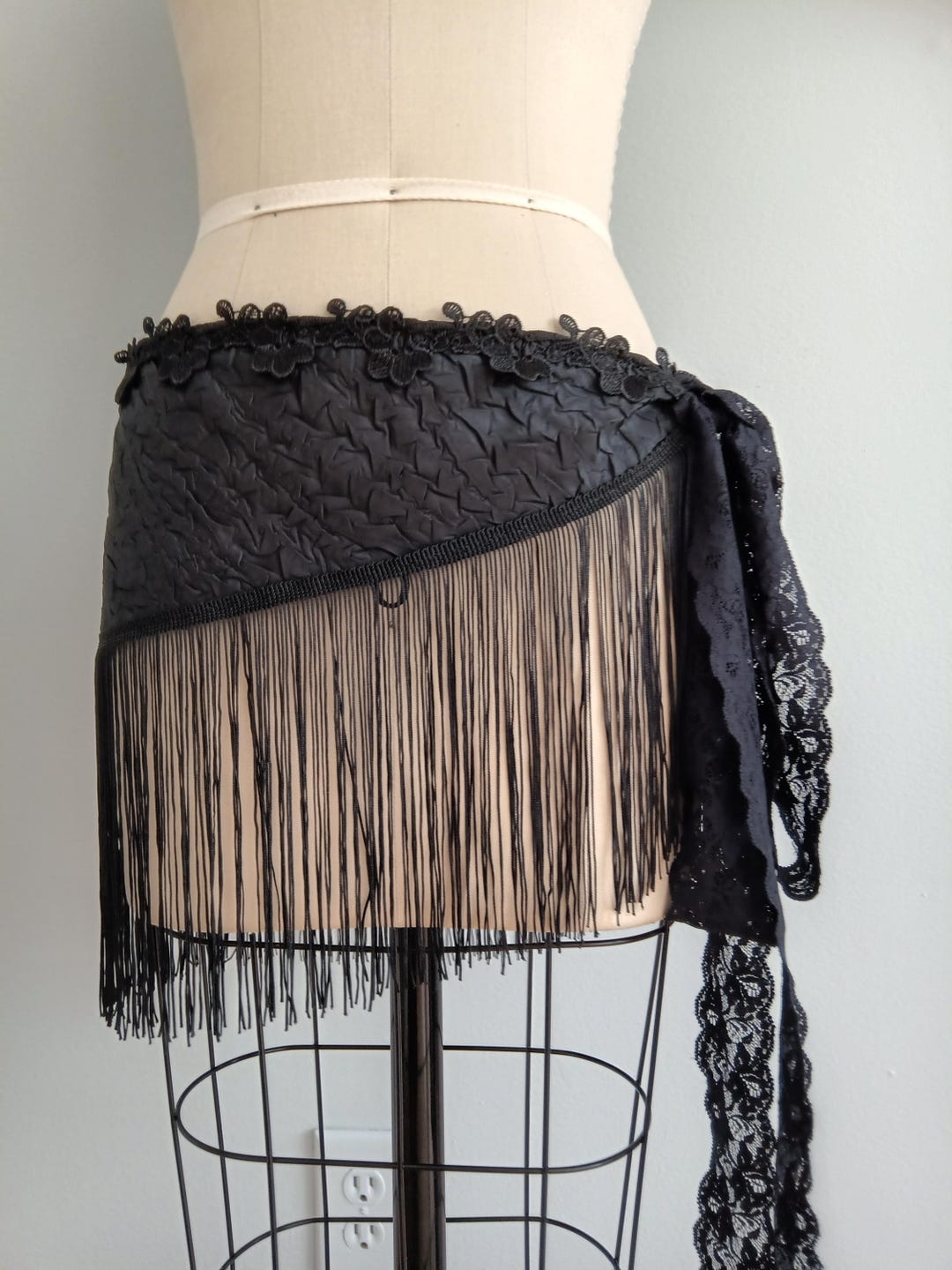 Boho Black Taffeta Fringed Wrap Belt | Woman Shabby Faerie Hippie Boho ...