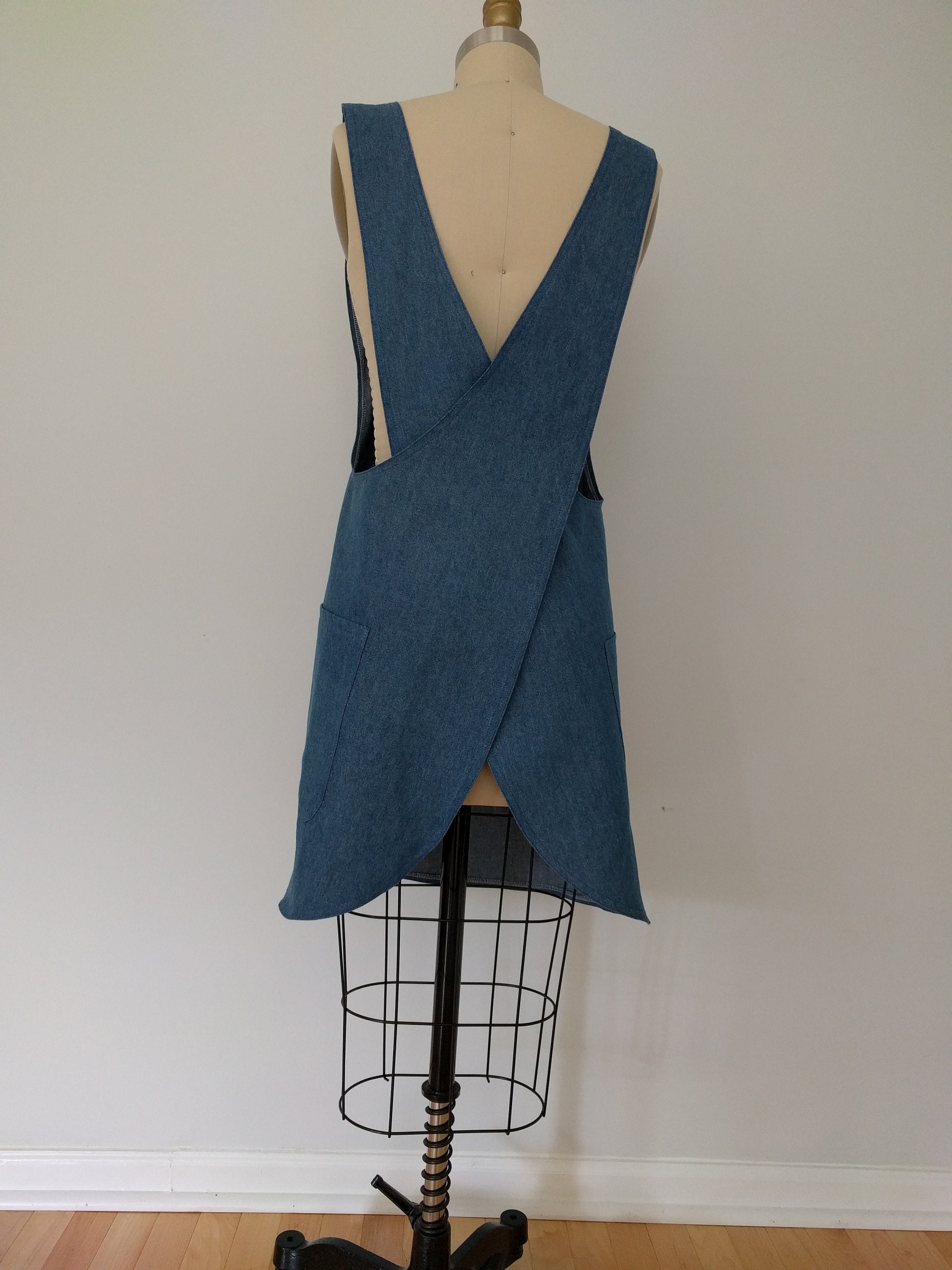 White Denim Cross-back Japanese Apron, Japanese Apron, Pinafore ...