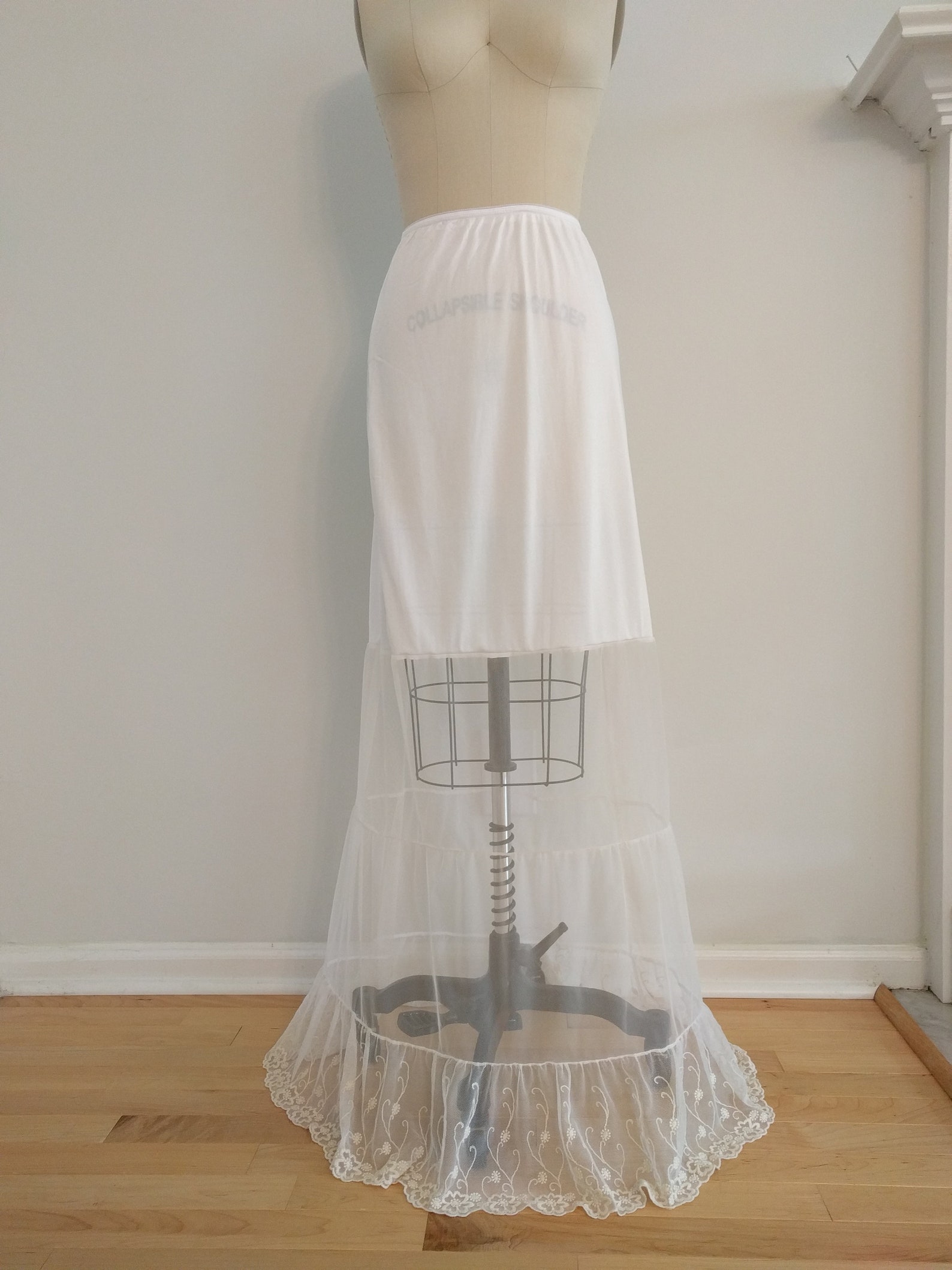 Slip Extender - Ivory Embroidered Lace Trim Long Slip, Lace Slip ...