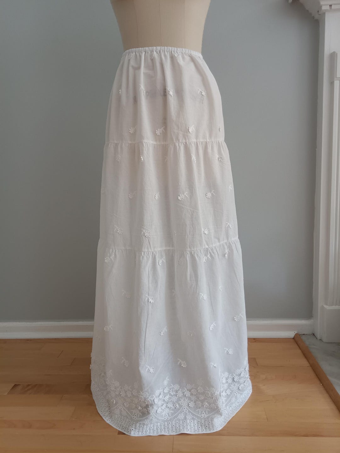 Slip Extender - Scalloped Eyelet White Cotton Tiered Petticoat Slip ...
